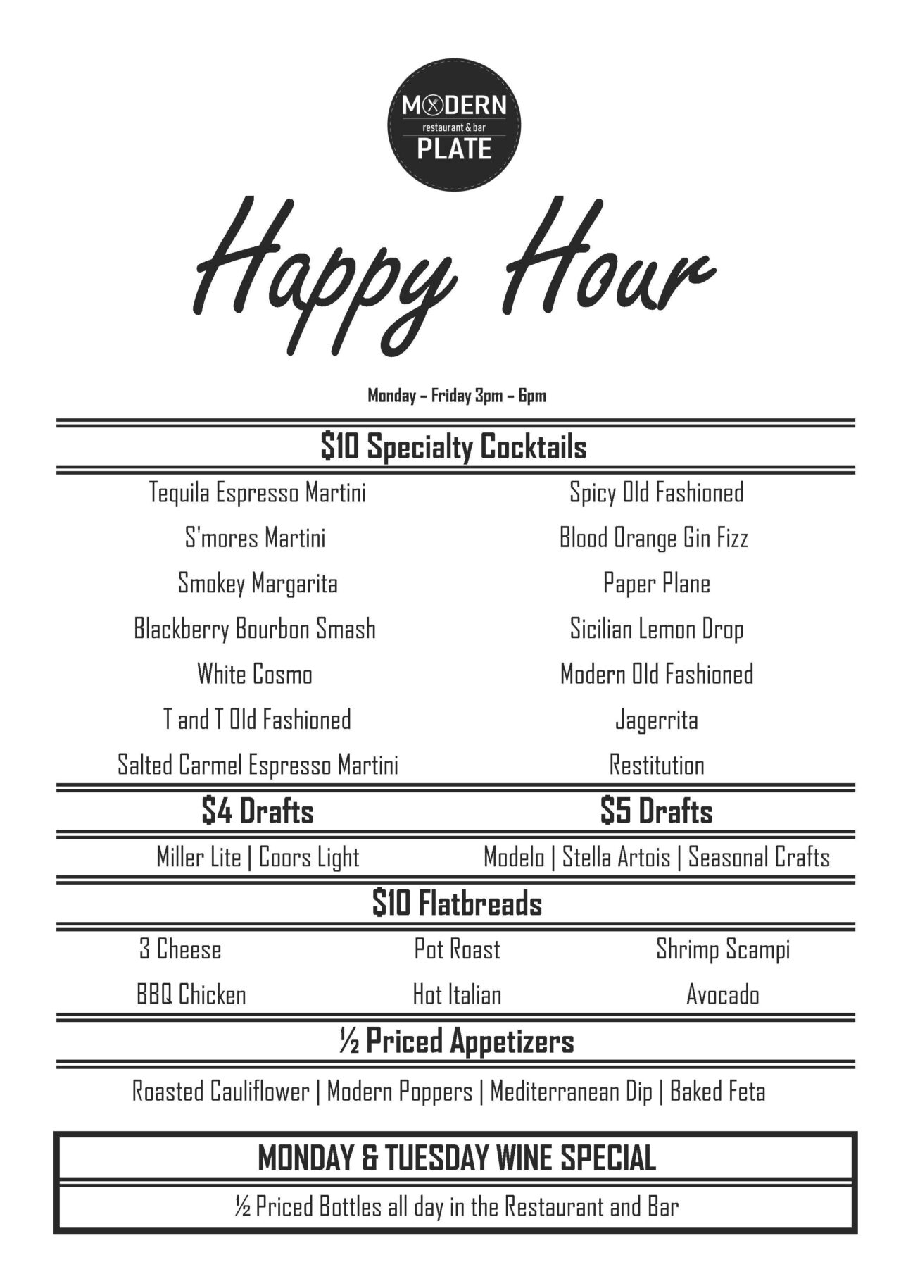 Specials & Events - Modern Plate Elmhurst